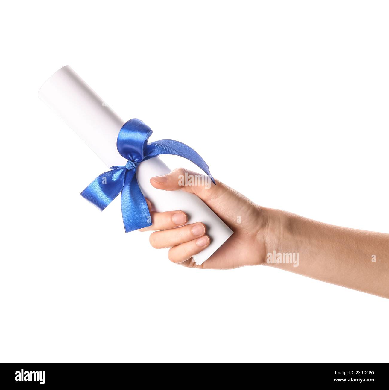 Female hand with diploma on white background Stock Photo - Alamy