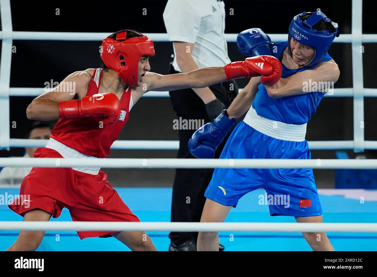 Algeria's Imane Khelif, left, fights China's Yang Liu in their women's ...