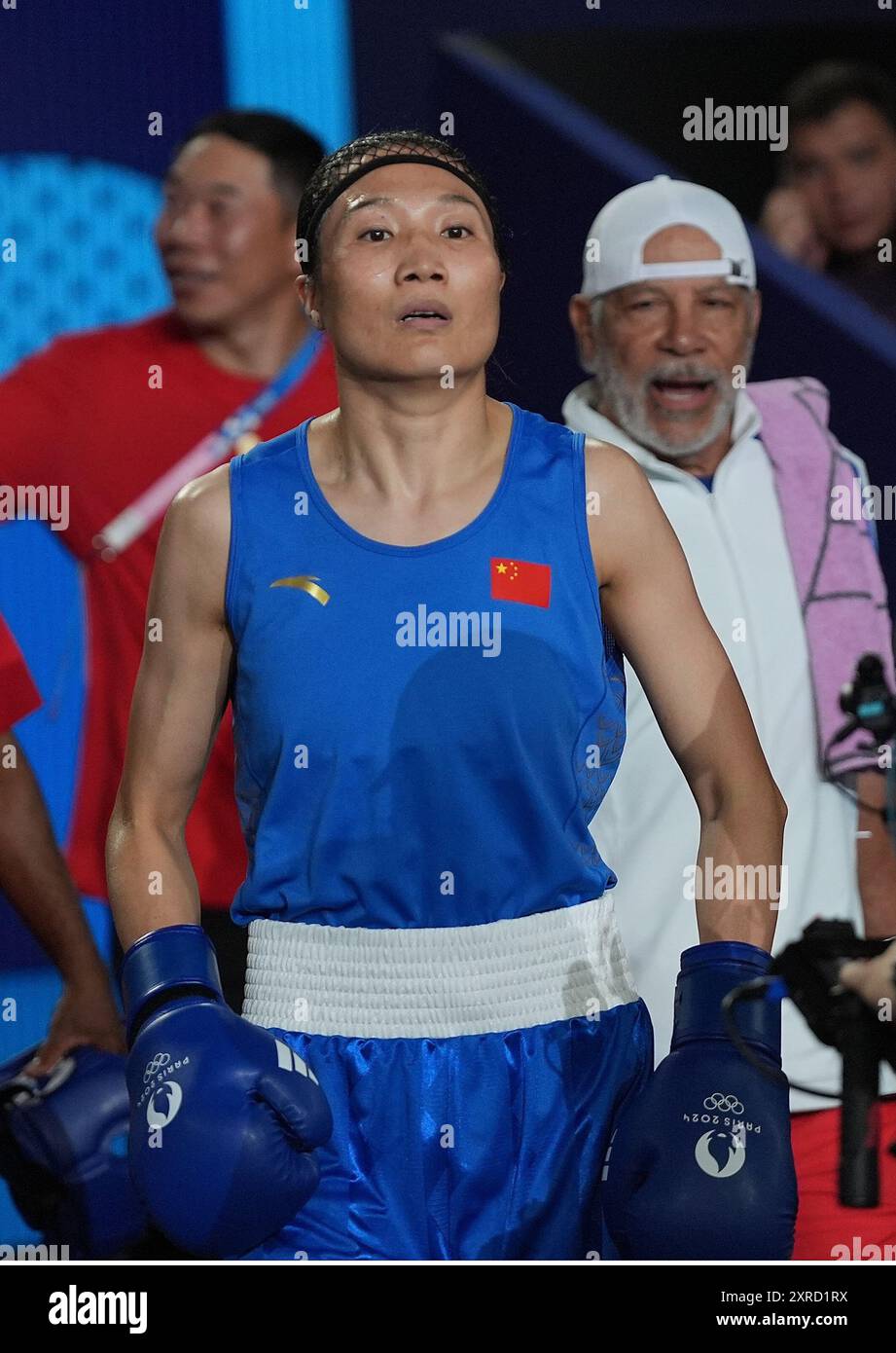 Paris, France. 9th Aug, 2024. Yang Liu (in blue) of China arrives at ...