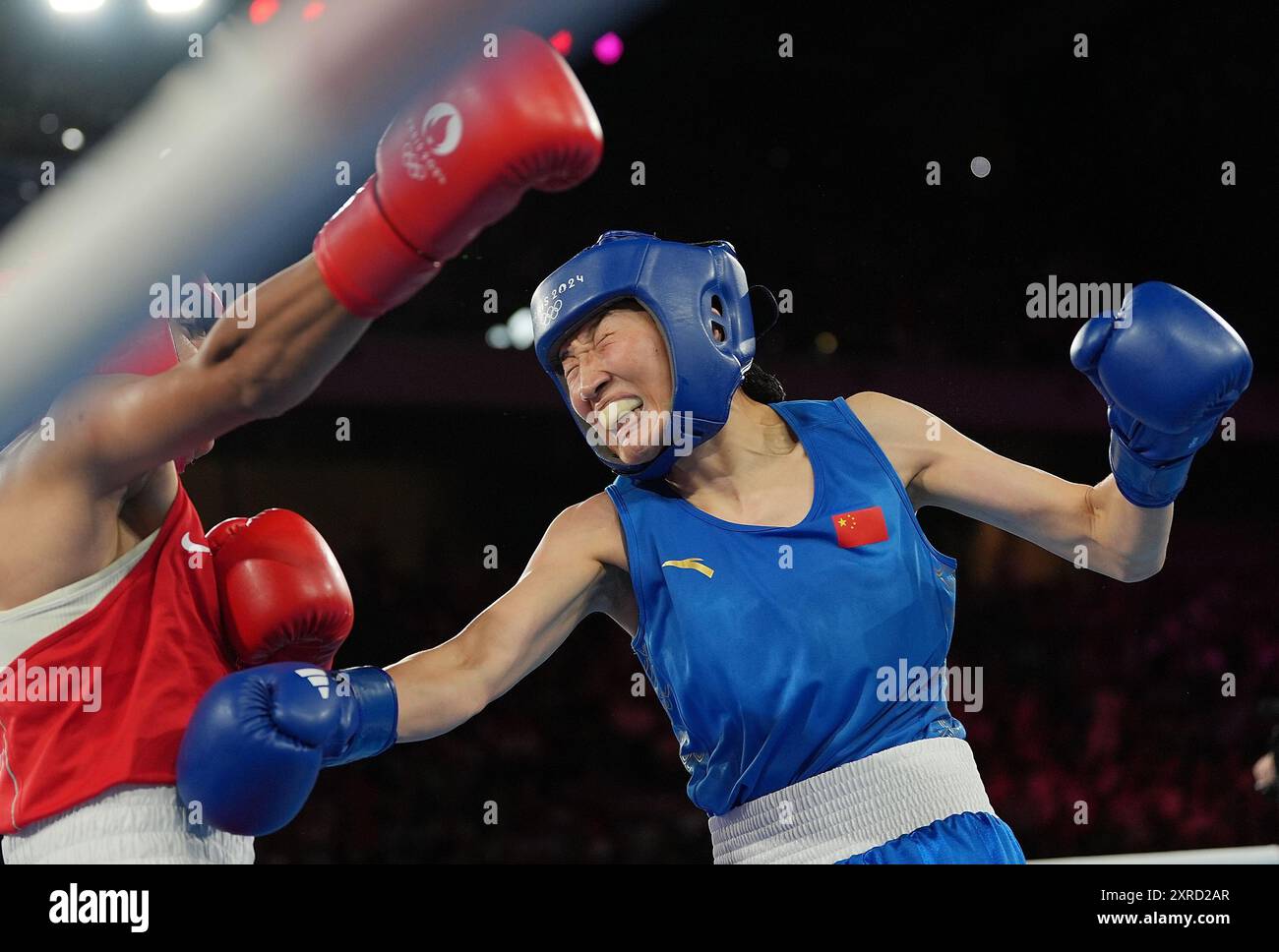 Paris, France. 9th Aug, 2024. Yang Liu (in blue) of China competes ...