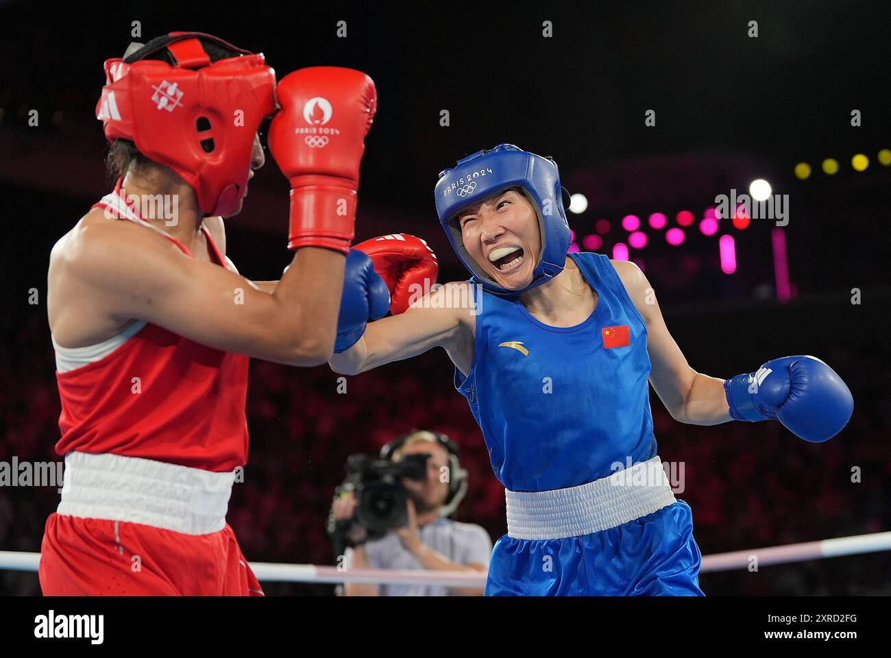 Paris, France. 9th Aug, 2024. Yang Liu (in blue) of China competes ...