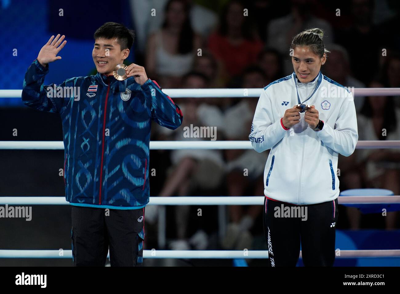 Bronze medalists Thailand's Janjaem Suwannapheng, left, poses during a ...