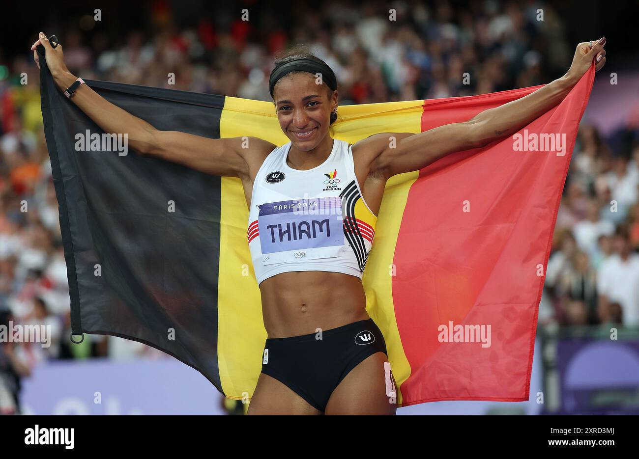 Paris, France. 9th Aug, 2024. Nafissatou Thiam of Belgium celebrates ...