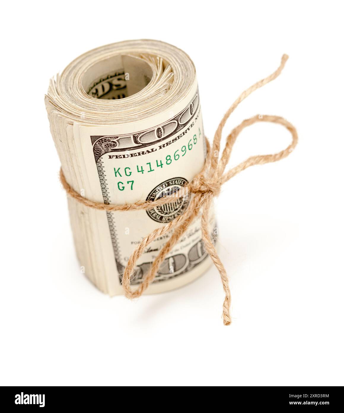 Roll of One Hundred Dollar Bills Tied with a Jute String Isolated on ...