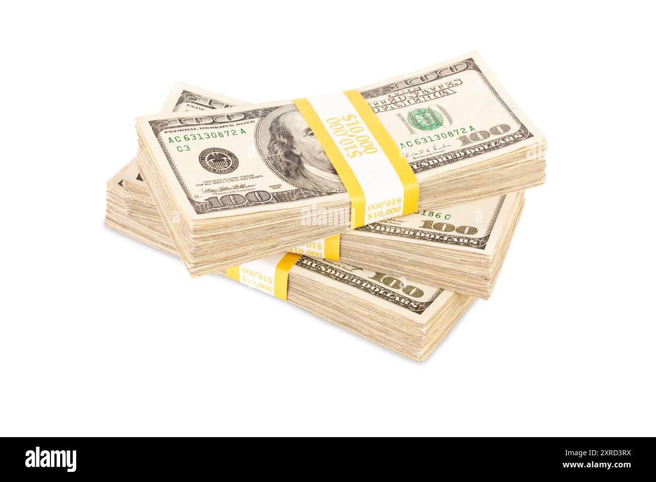 Ten Thousand Dollar Stacks of One Hundred Dollar Bills Isolated on ...