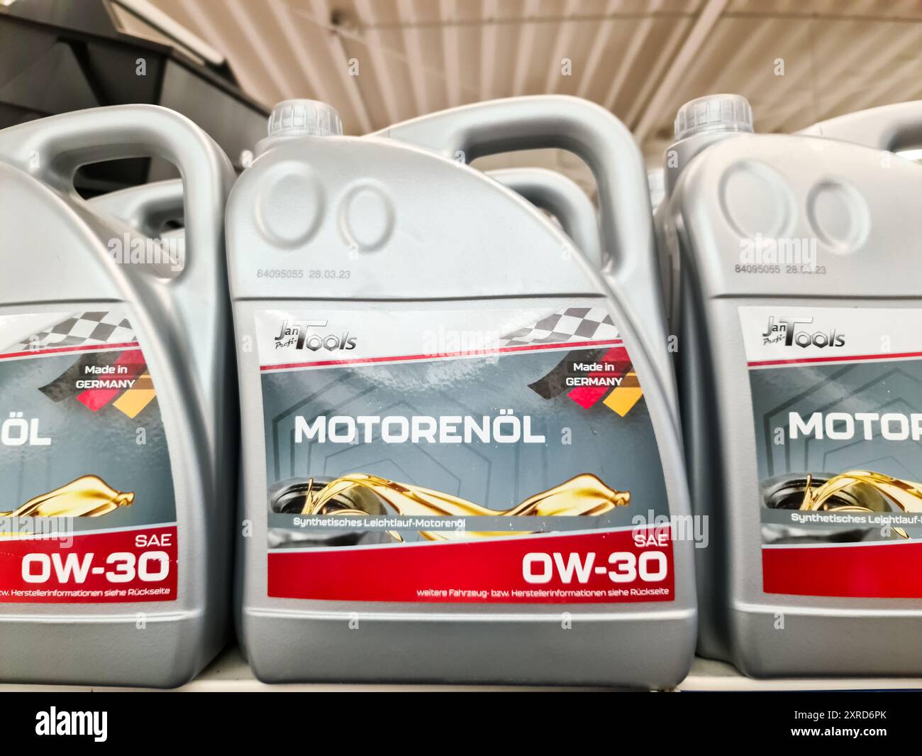 Kiel, Germany - 08 August 2024: Jon Tools brand motor oil in gray ...