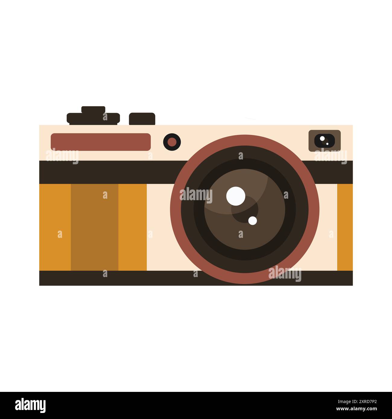 A vintage-style camera with a large lens, top dials, and a two-tone ...