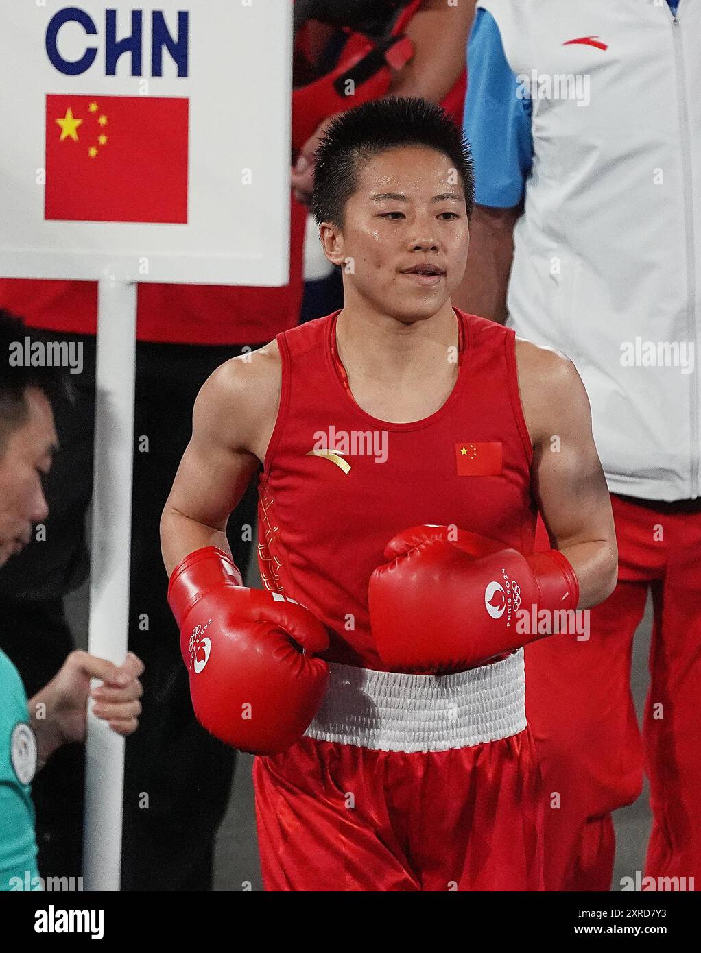 Paris, France. 9th Aug, 2024. Wu Yu (in red) of China arrives at the ...