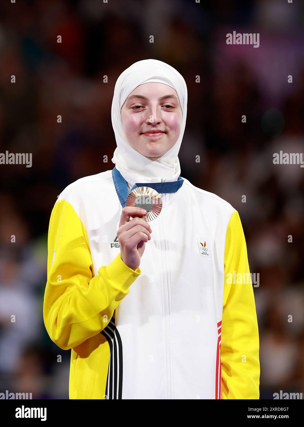 Paris, France. 9th Aug, 2024. Bronze medallist Sarah Chaari of Belgium ...