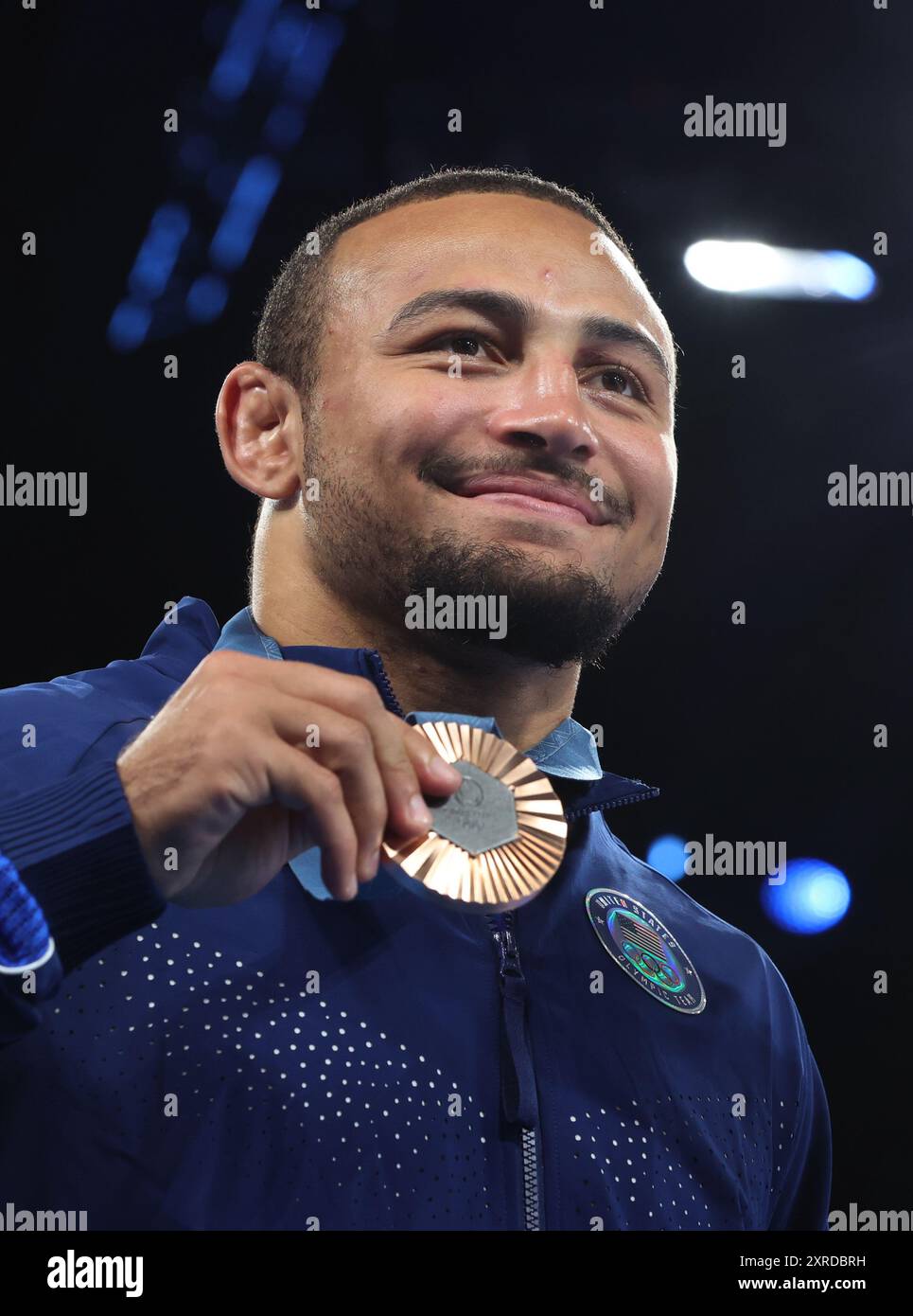 Paris, France. 09th Aug, 2024. Aaron Brooks of the US poses with his bronze medal for the Men's ...