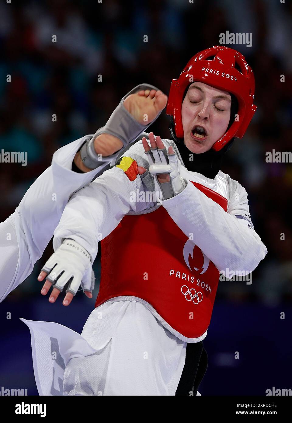 Paris, France. 9th Aug, 2024. Sarah Chaari of Belgium competes against ...