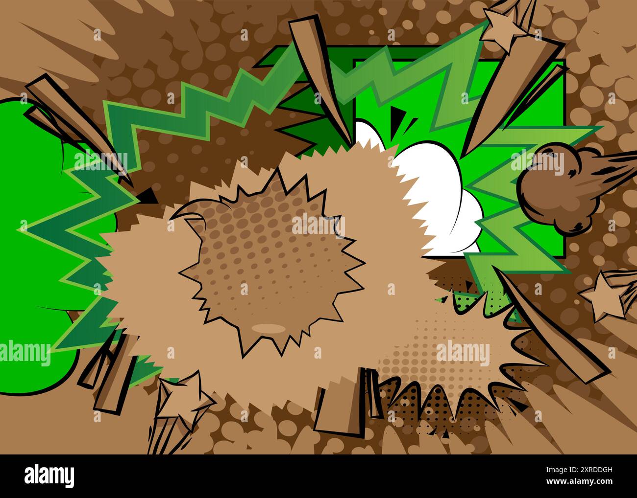 Cartoon green and brown background, comic book backdrop. Retro vector ...