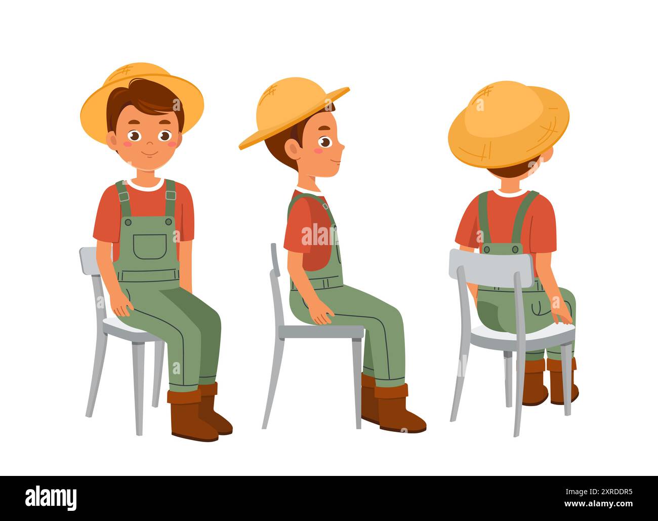 Male farmer constructor. Boy in overall sit at chair. Kit for creating ...