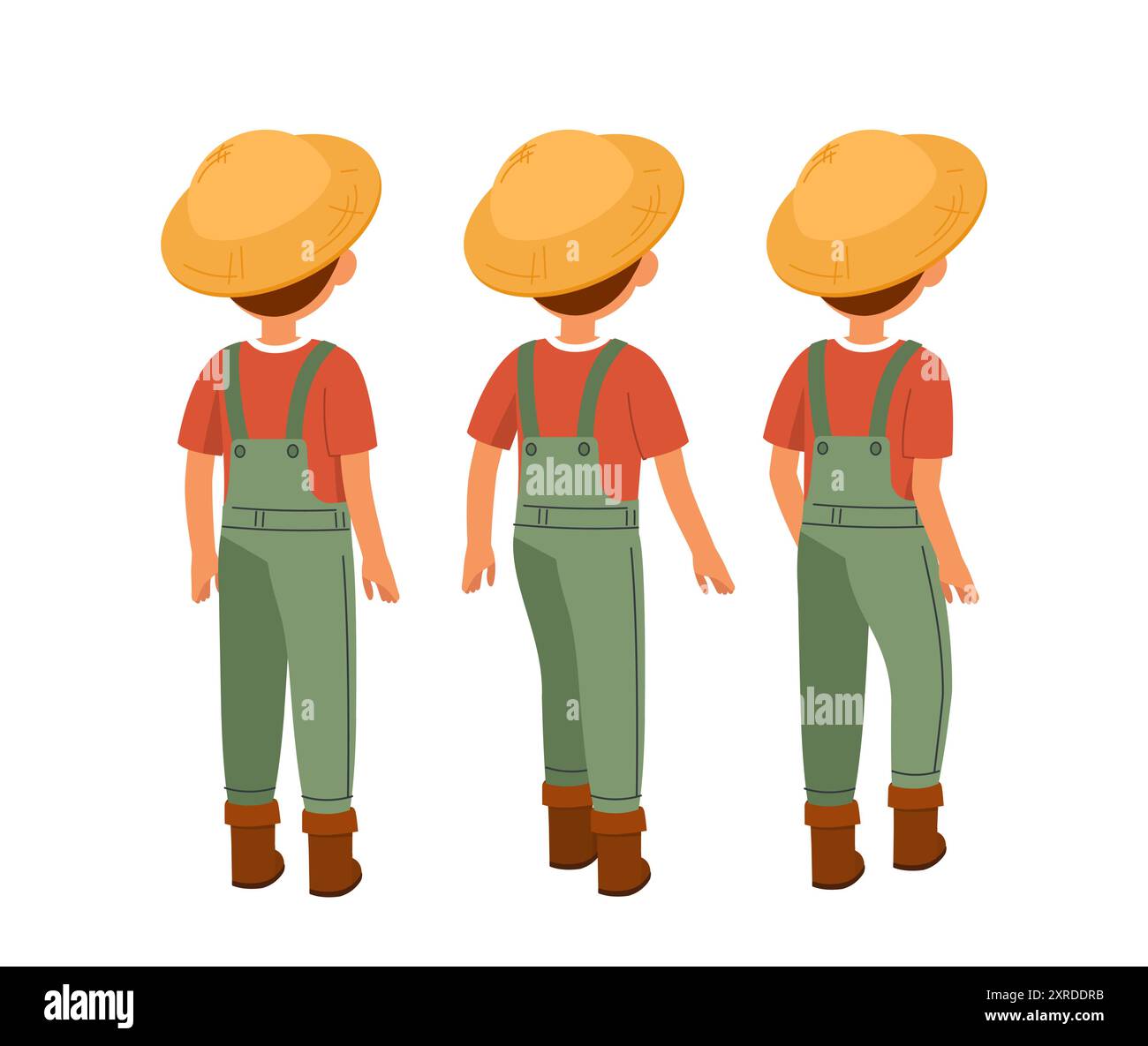 Male farmer constructor. Boy in overall back view. Kit for creating ...