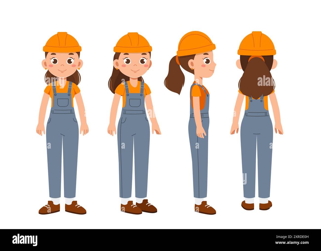 Female worker constructor. Woman in overall and yellow hardhat. Kit for ...