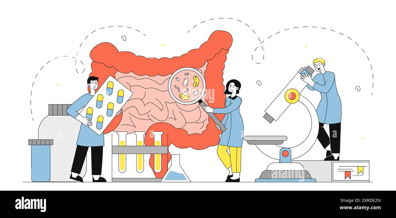 Doctors with intestine. Man and woman in medical uniform with ...