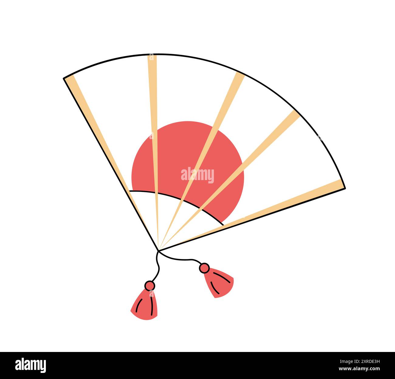 Japanese traditional doll. Asian style red hand fan. Japanese culture ...