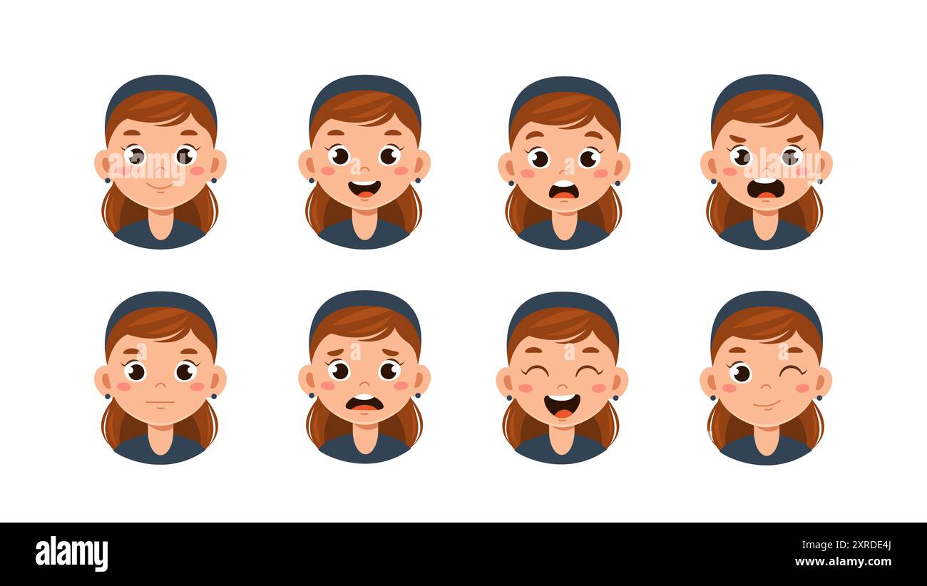 Female maid constructor. Woman with different emotions and feelings ...