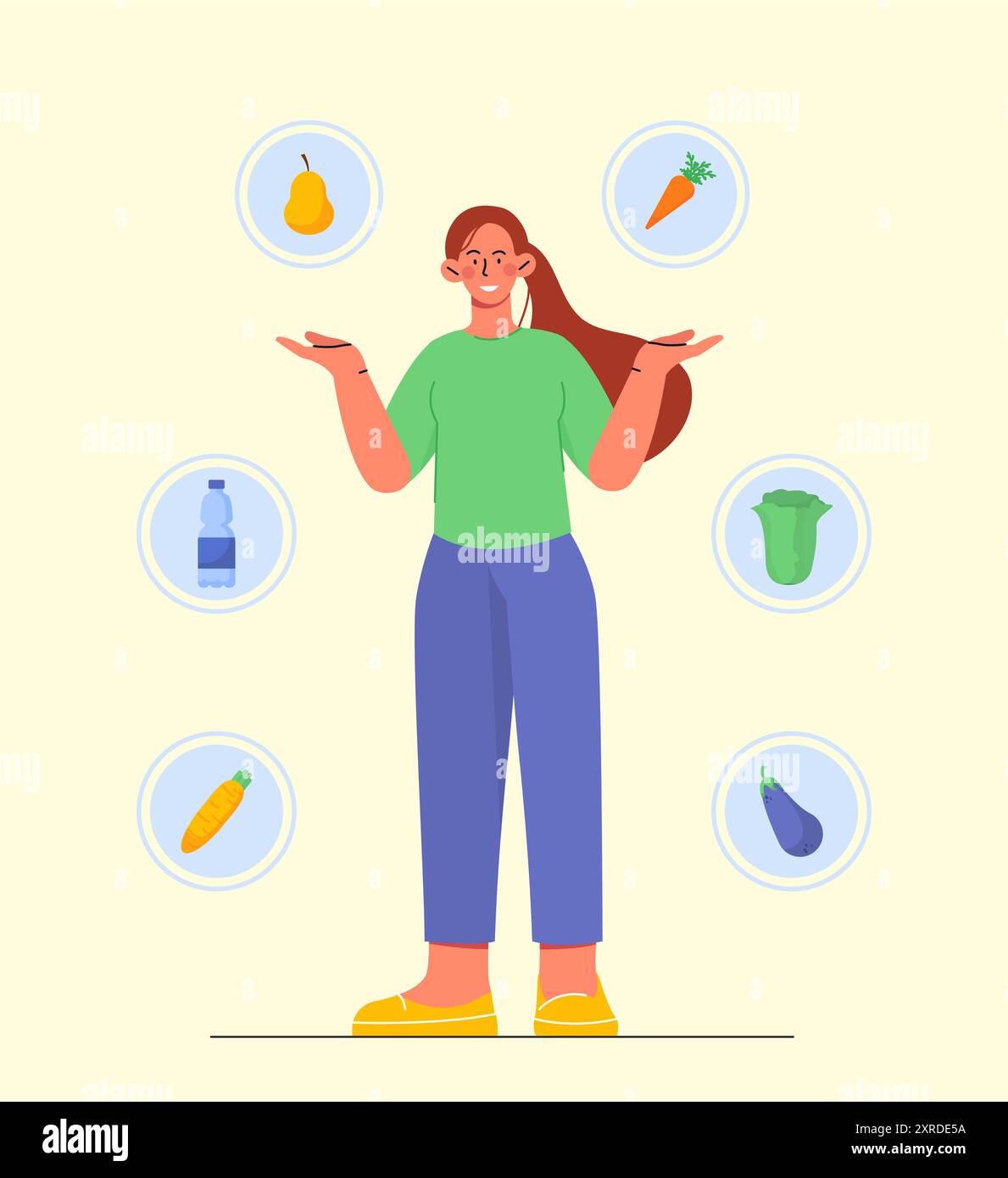 Woman lose weight. Plump young girl near vegetables and fruits. Healthy ... Woman lose weight. Plump young girl near vegetables and fruits. Healthy ...