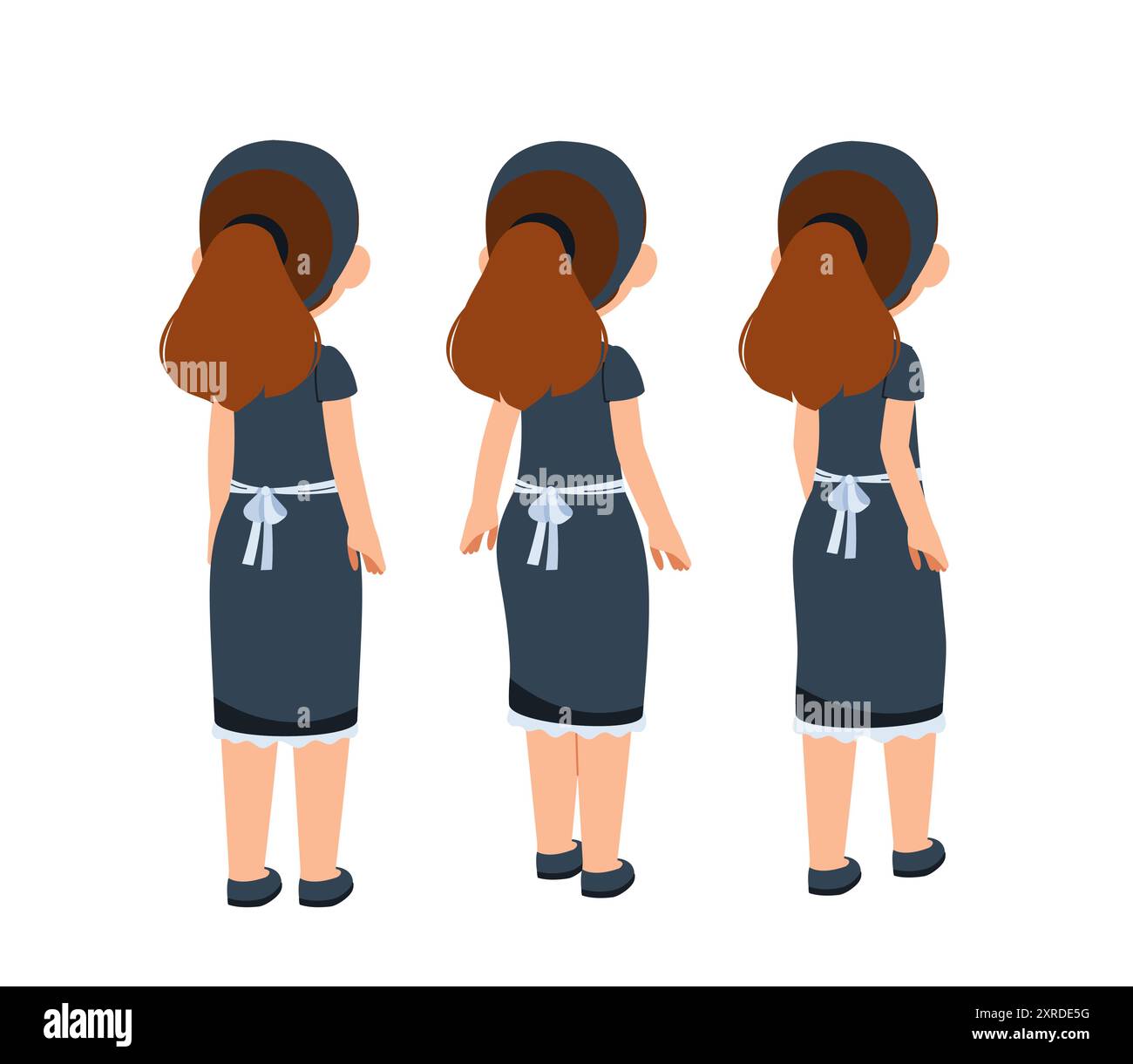 Female maid constructor. Woman in uniform back view. Kit for ...