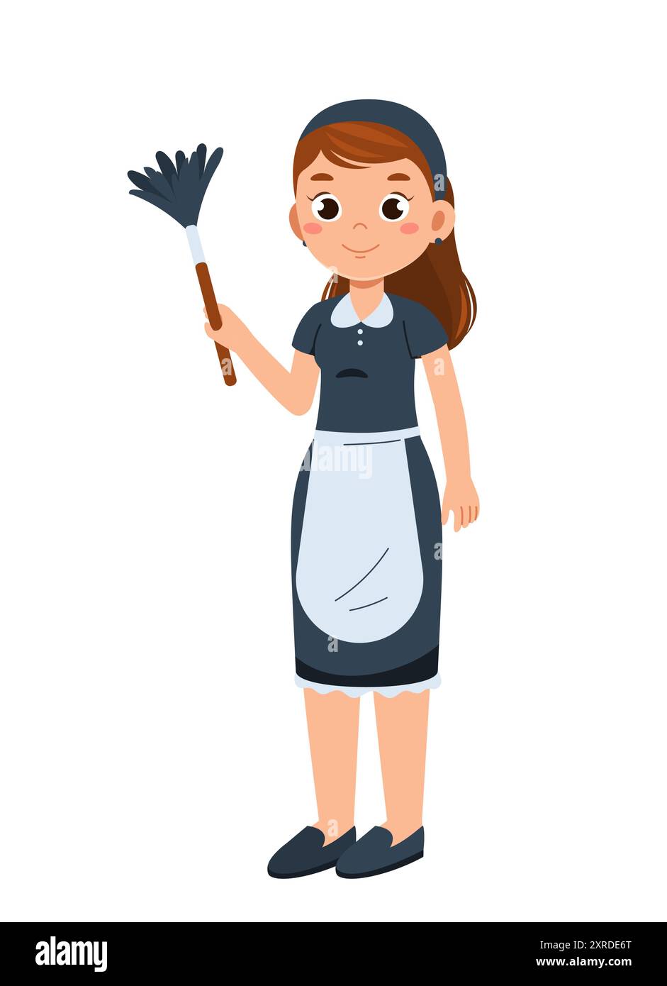 Maid with duster. Woman in uniform with small brush. Cleaning service ...