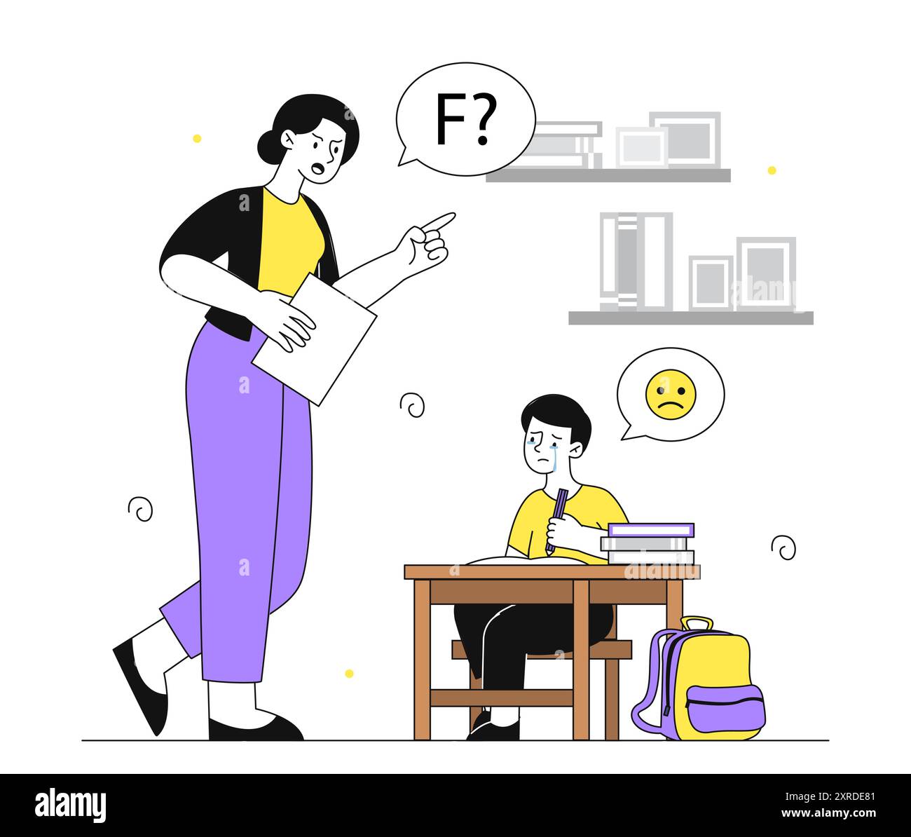 Mom scolds son for grades. Woman scolds boy for poor teaching. Child ...