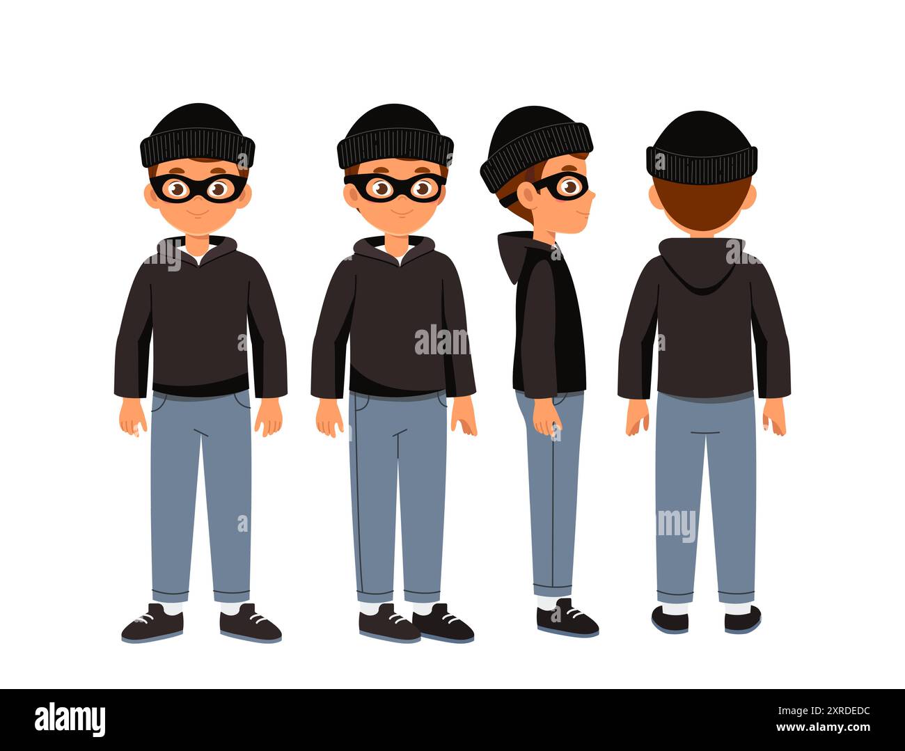 Male robber constructor. Man in black hoodie and hat. Kit for creating ...