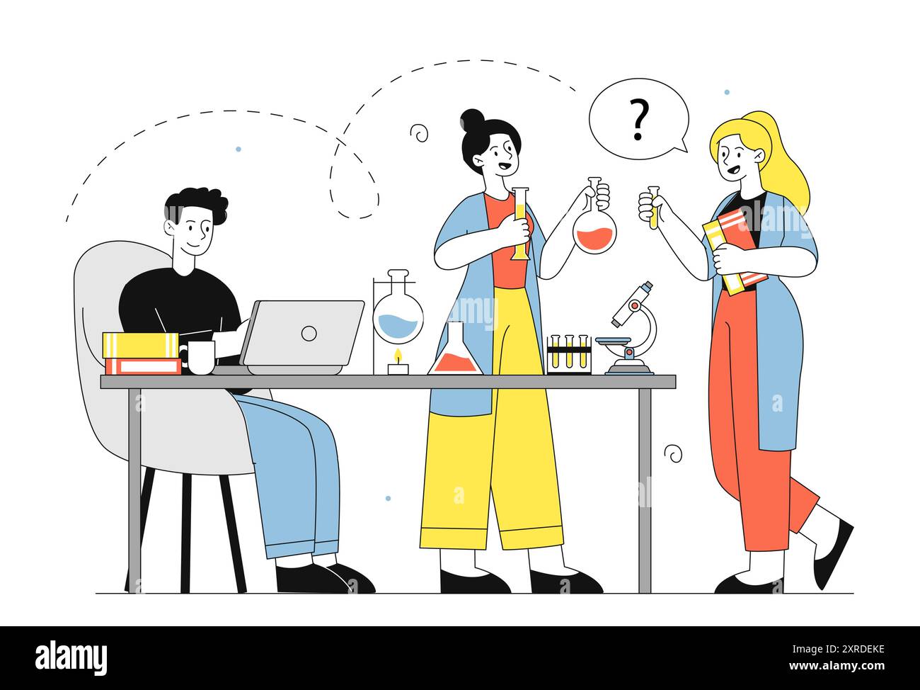 Chemical research in laboratory. Man and women in uniform with regents ...