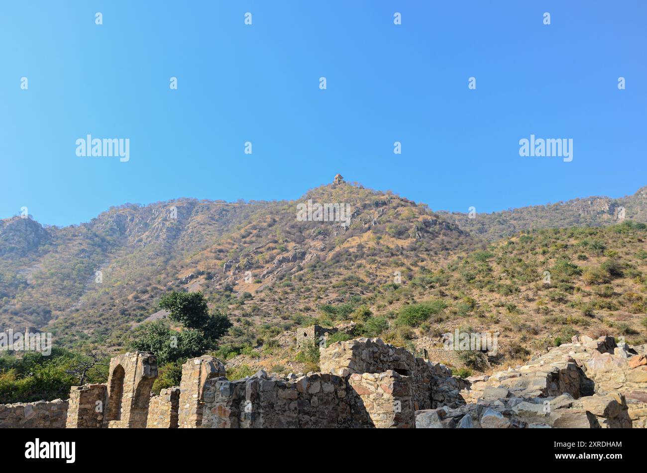A section of the ruins of 16th century Bhangarh fort at Alwar ...