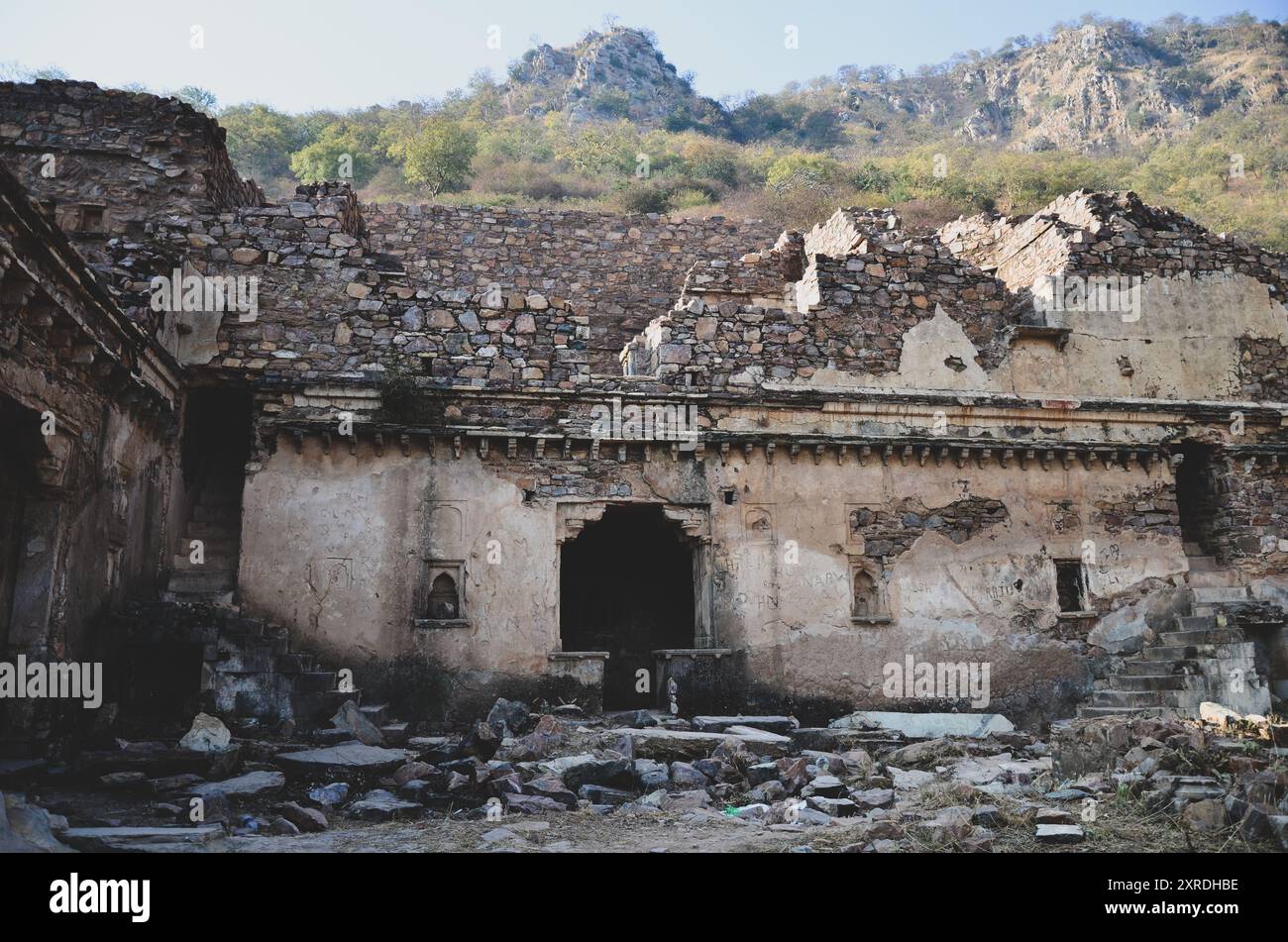 A part of the ruins of 16th century Bhangarh fort at Alwar, Rajasthan ...
