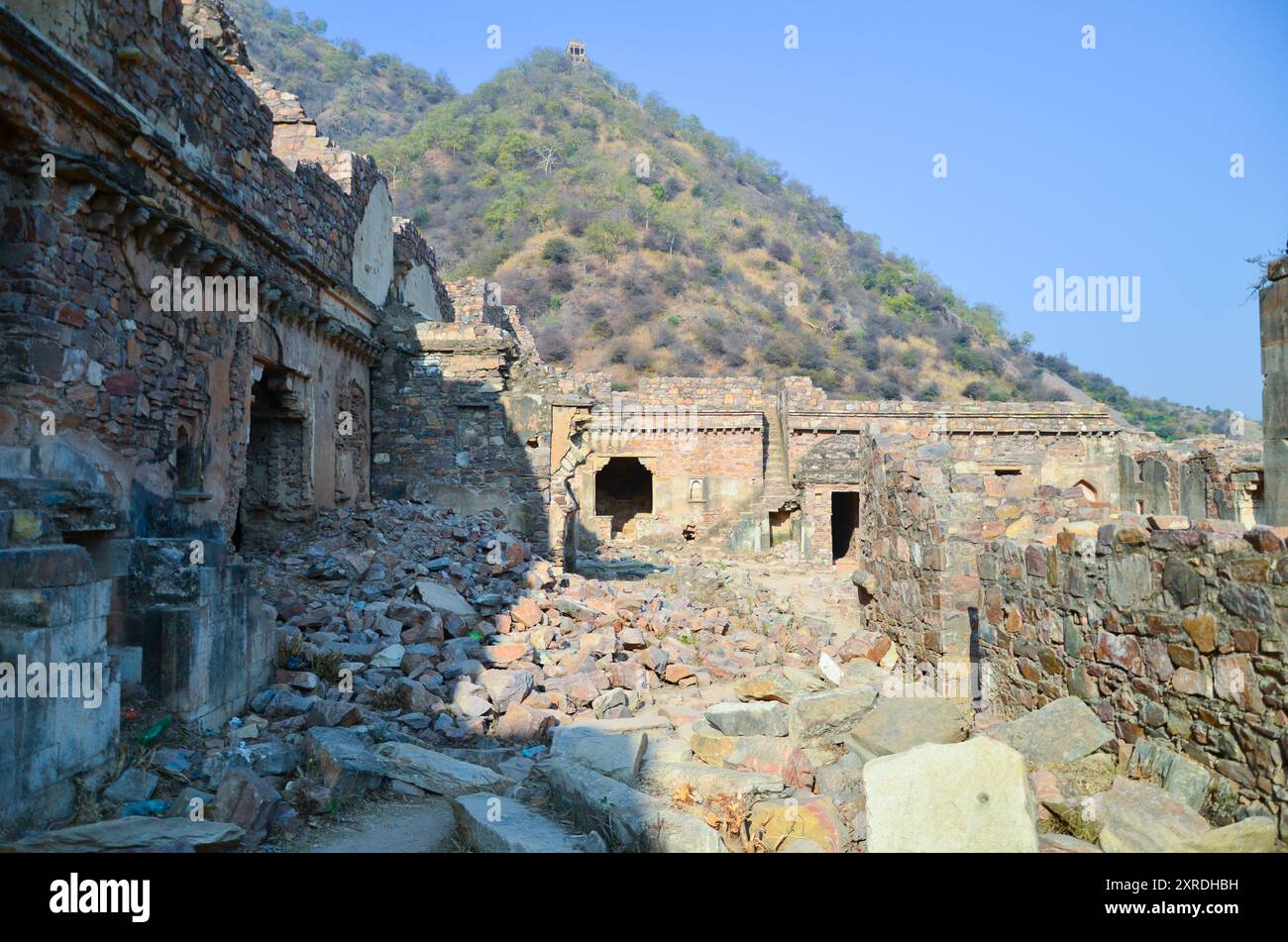 A part of the ruins of 16th century Bhangarh fort at Alwar, Rajasthan ...