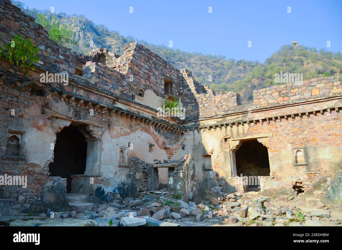 A part of the ruins of 16th century Bhangarh fort at Alwar, Rajasthan ...