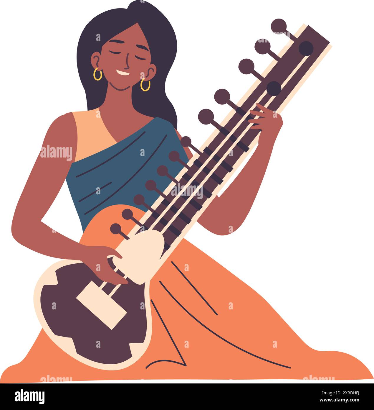 indian musician playing sitar musical instrument Stock Vector Image ...
