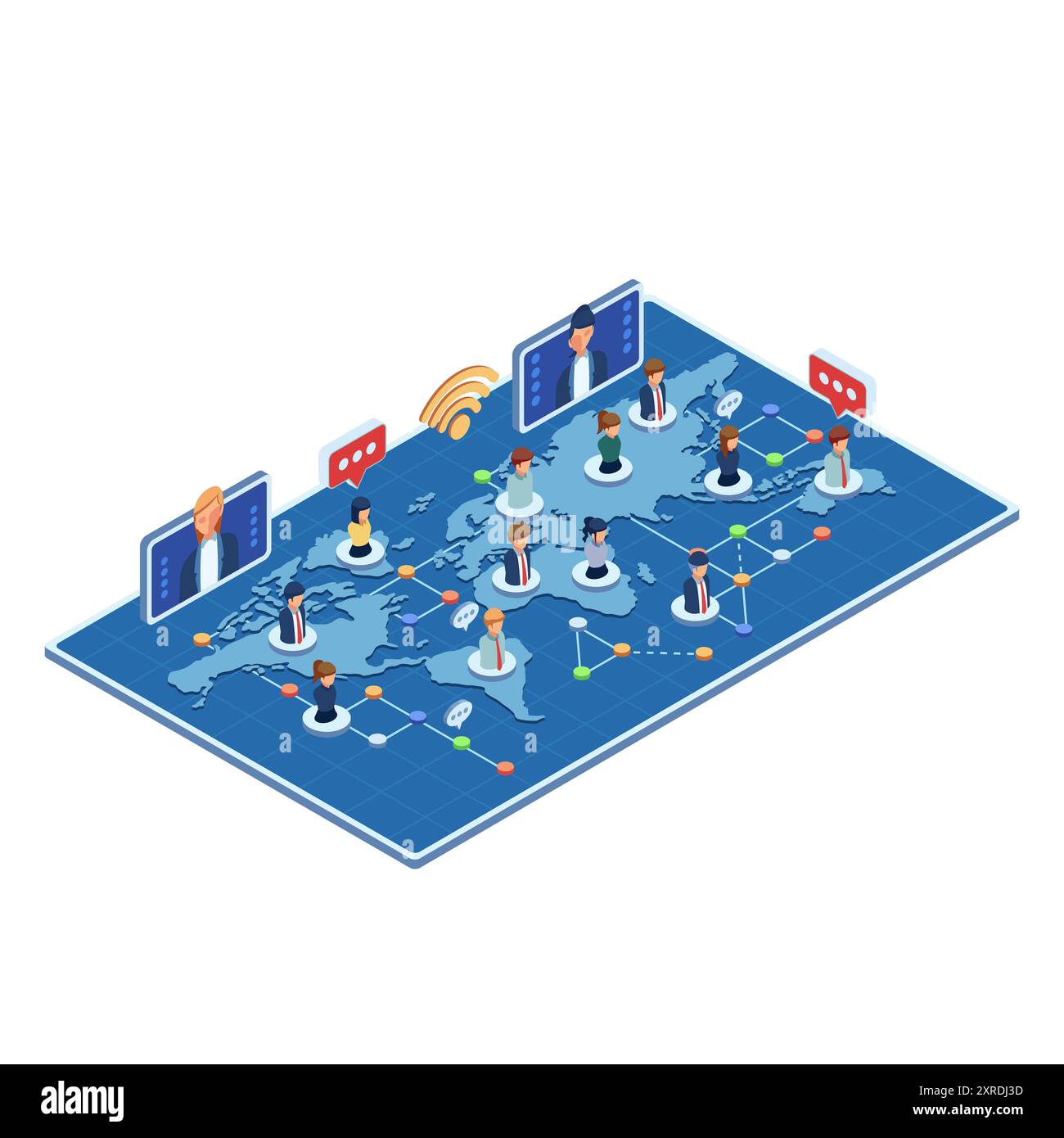 Isometric Business Team Meeting Over Internet Network. Global Remote ...