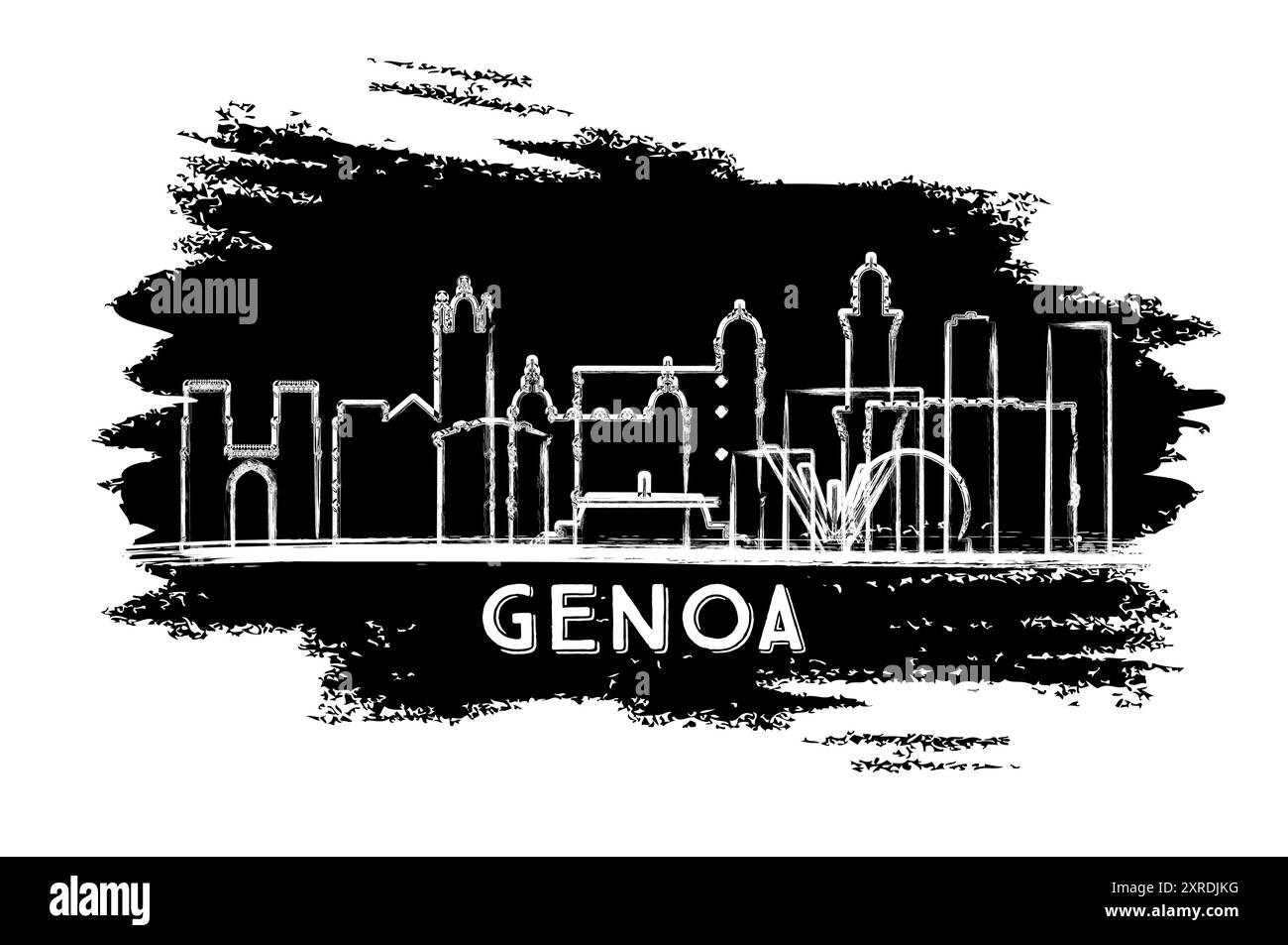 Genoa Italy City Skyline Silhouette. Hand Drawn Sketch. Business Travel ...