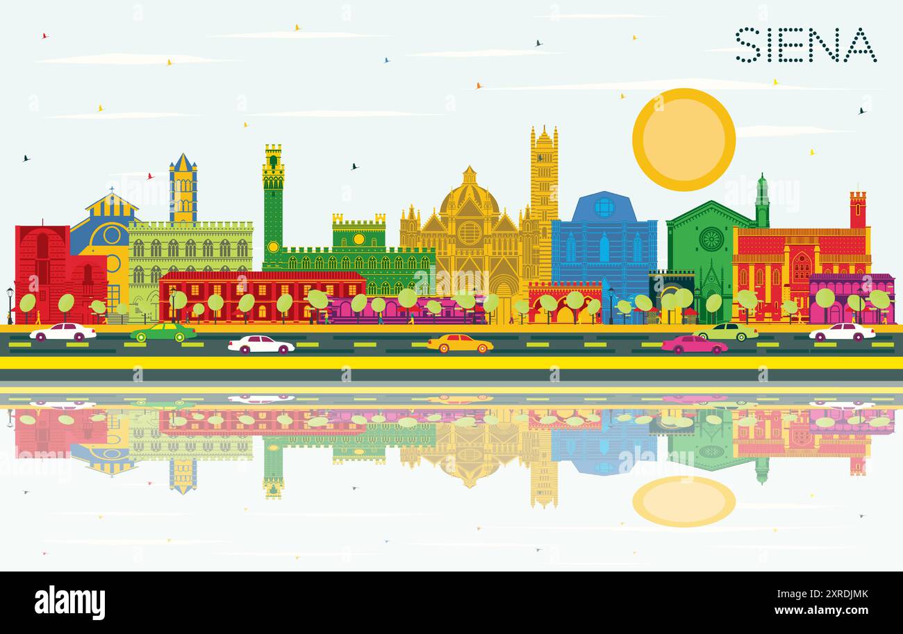 Siena Tuscany Italy City Skyline with Color Buildings, Blue Sky and ...