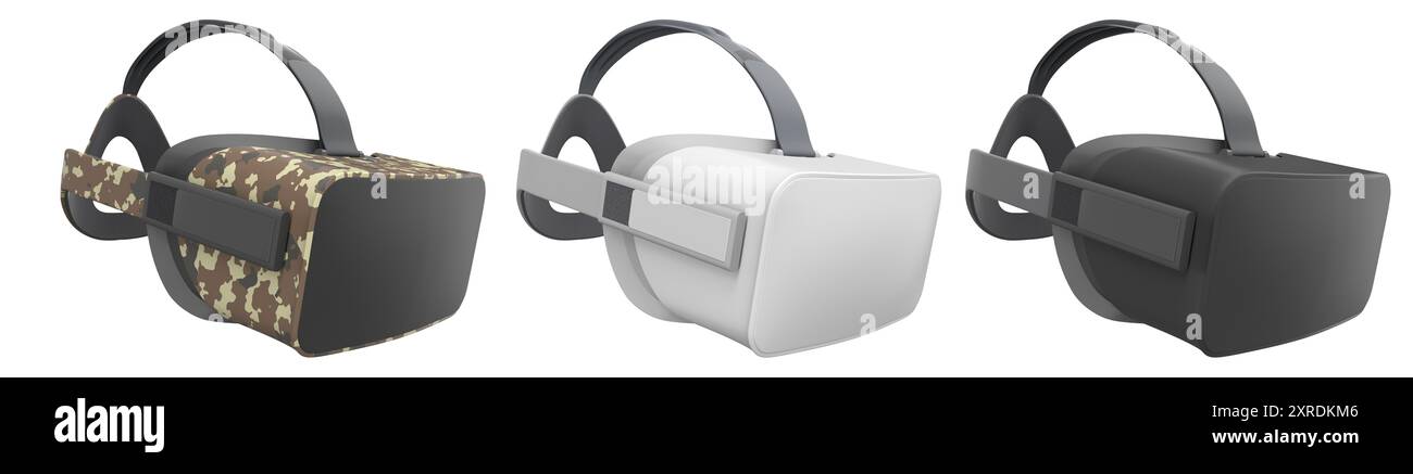 Virtual reality glasses and headset isolated on white background with ...