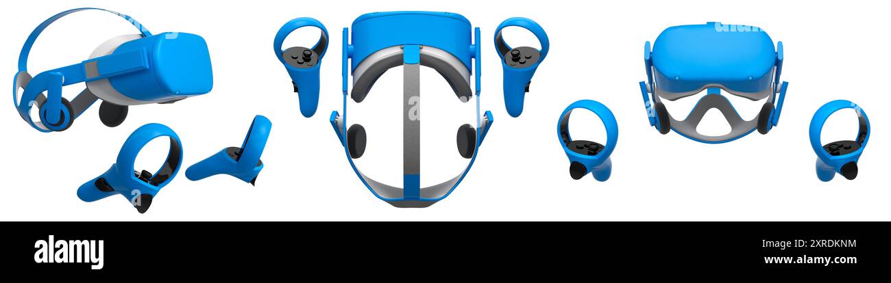 Virtual reality glasses and headset with controllers isolated on white ...