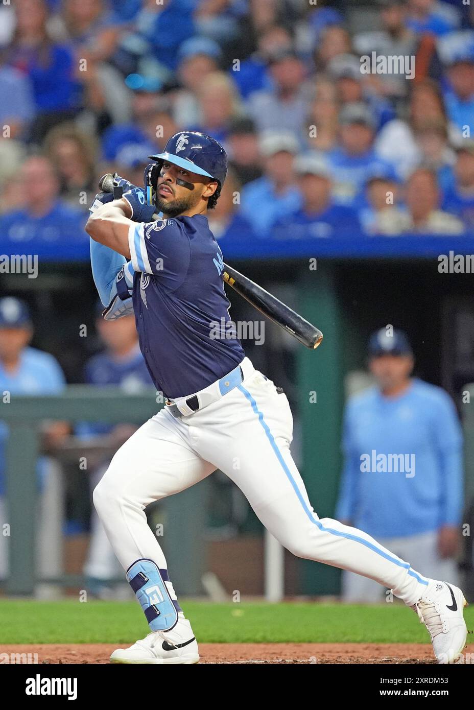 AUG 9, 2024: Kansas City Royals outfielder MJ Melendez (1) drives a ...