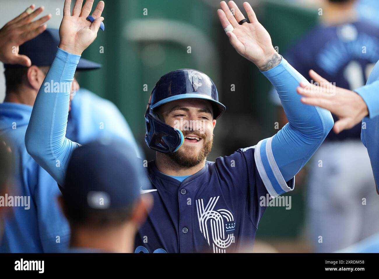 AUG 9, 2024: Kansas City Royals outfielder Kyle Isbel (28) celebrates ...