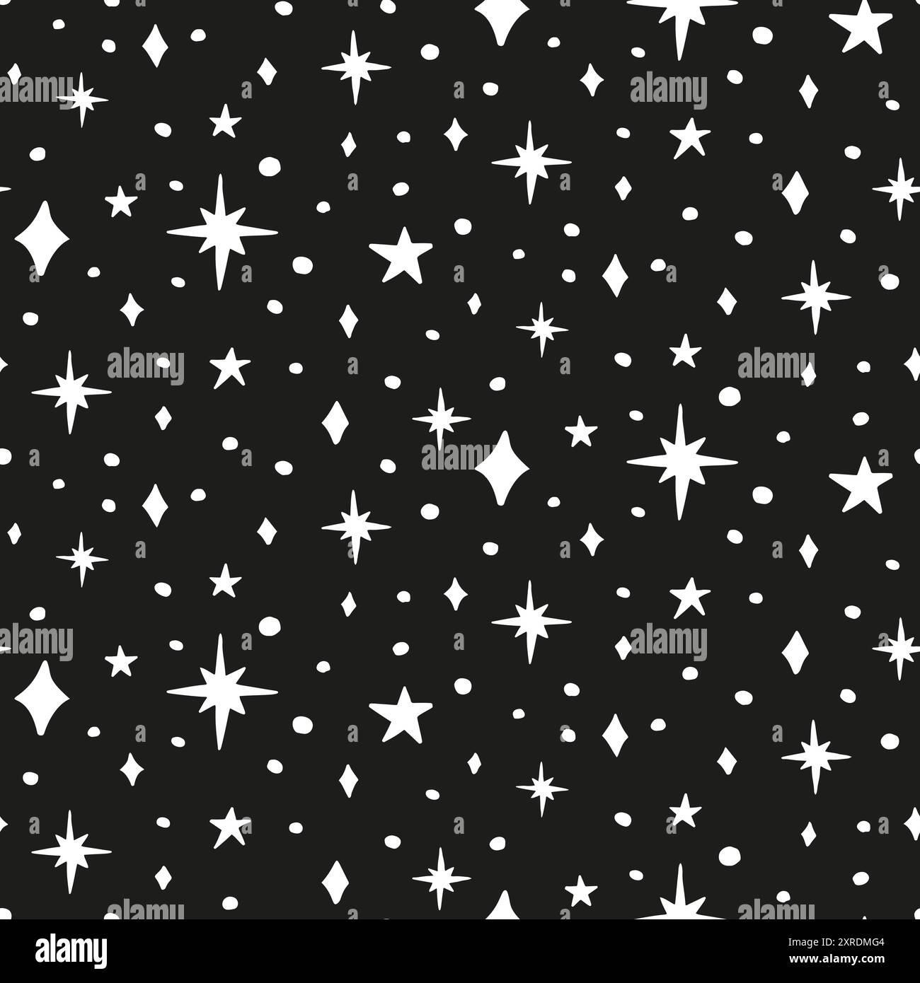 Black and white seamless pattern with celestial motifs. Stars ...