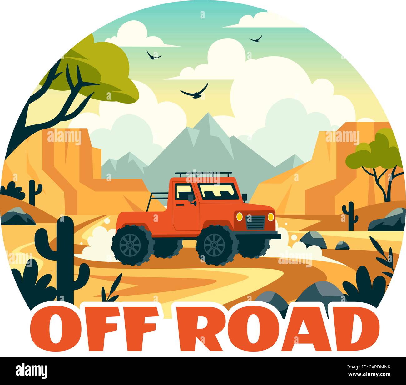 Off Road Vector Illustration of a Jeep or SUV Traversing Rocky Terrain ...