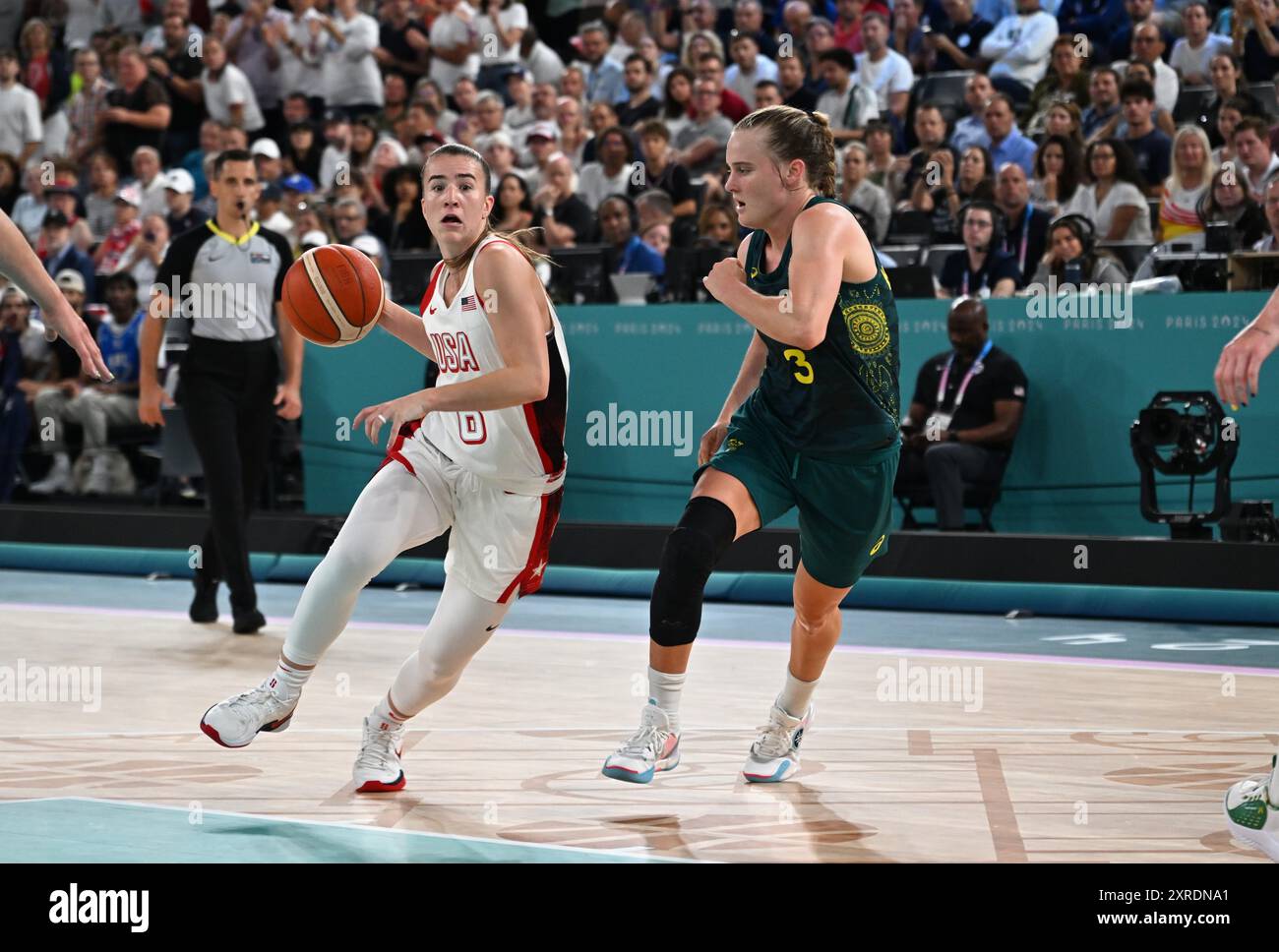 Paris, France. 09th Aug, 2024. Sabrina Ionescu (USA) and Kristy Wallace ...
