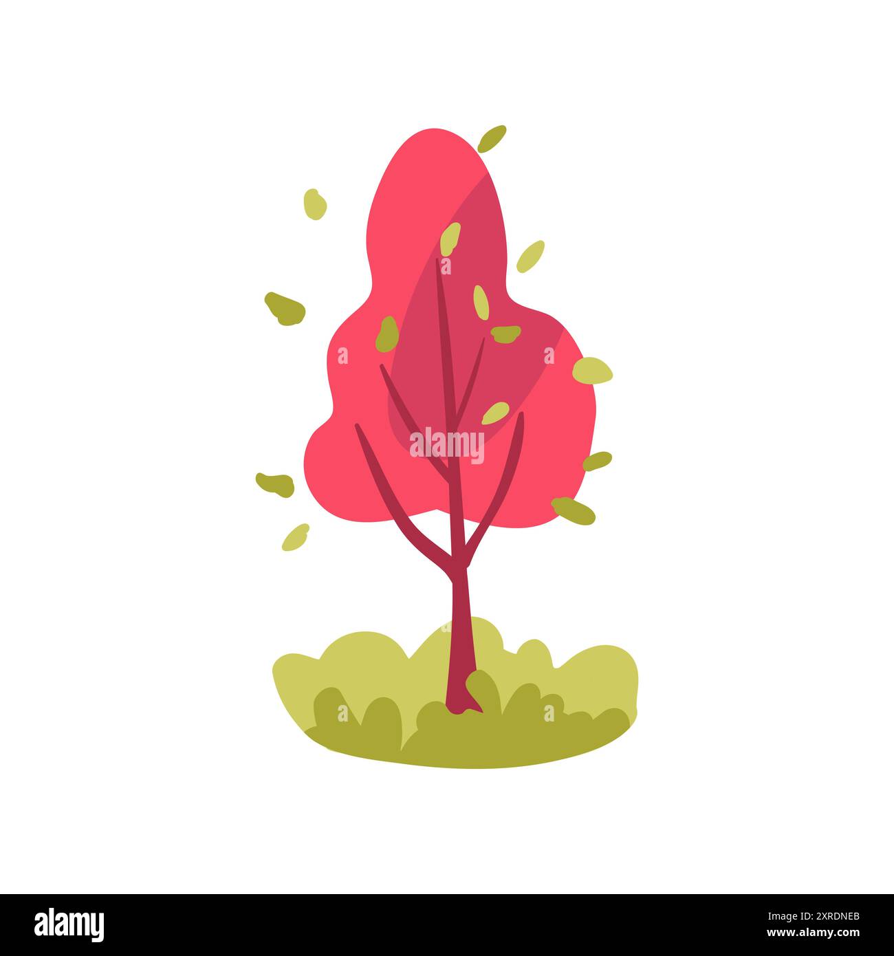 Hand drawn tree icon. Simple design with raspberry and green grass ...