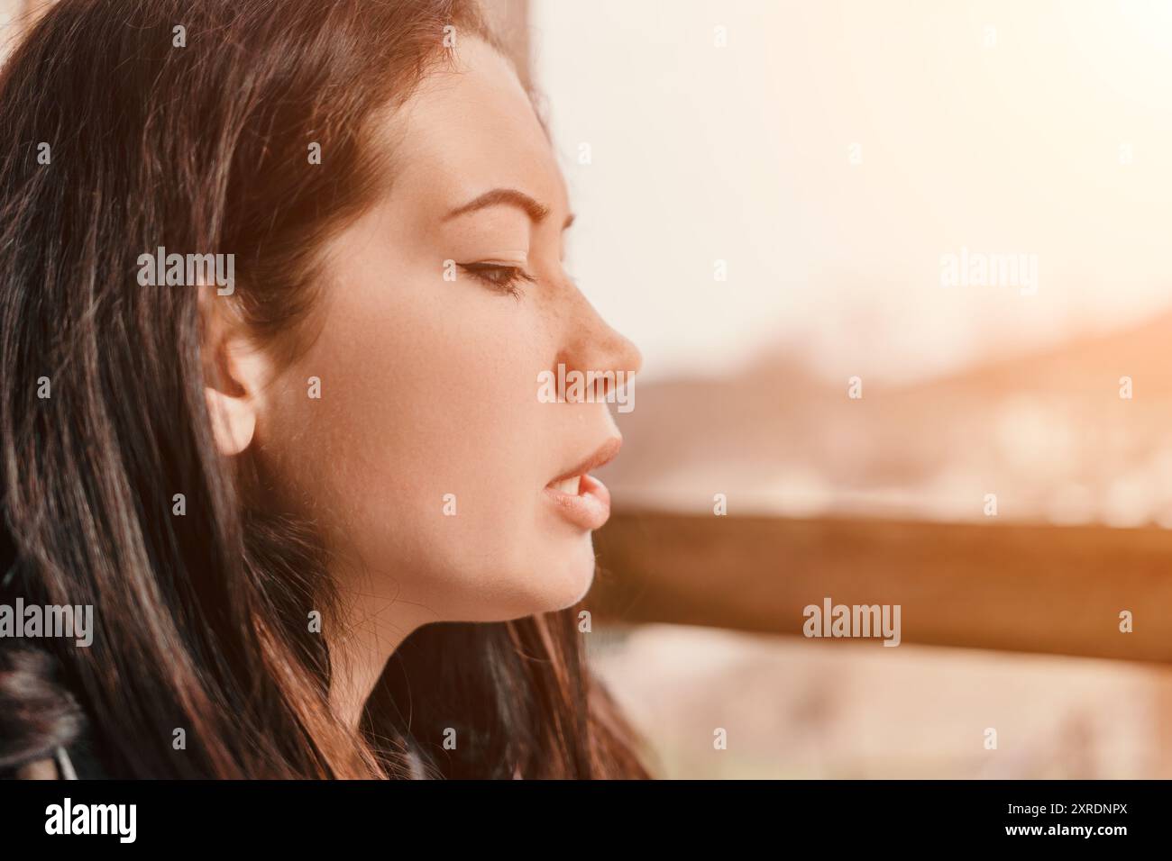 Woman face profile long hair hi-res stock photography and images - Alamy