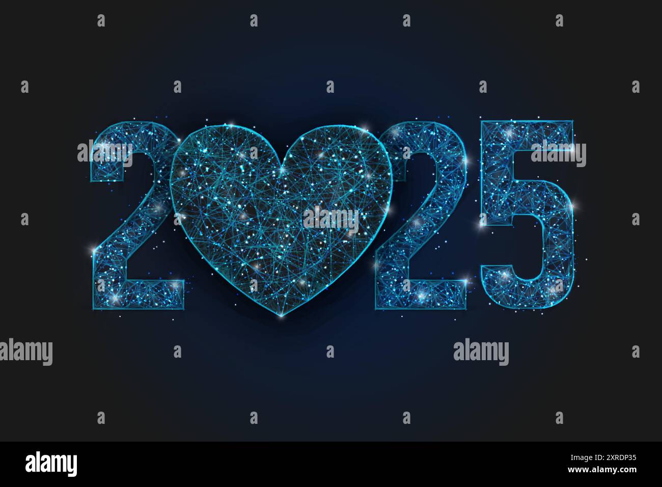 Abstract isolated blue image of new year number 2025. Polygonal low ...