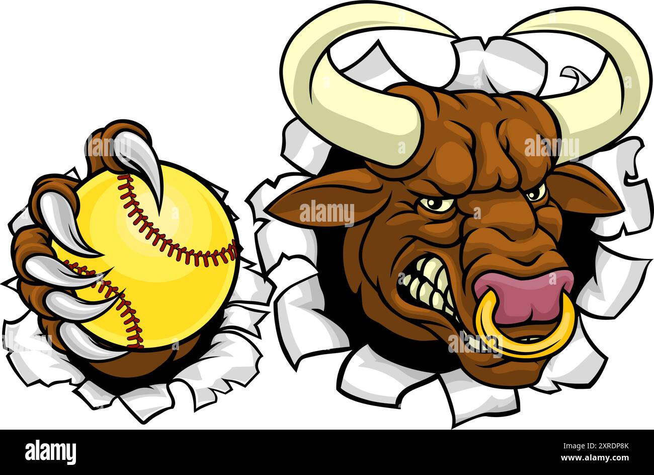 Bull Minotaur Longhorn Cow Softball Mascot Cartoon Stock Vector Image ...