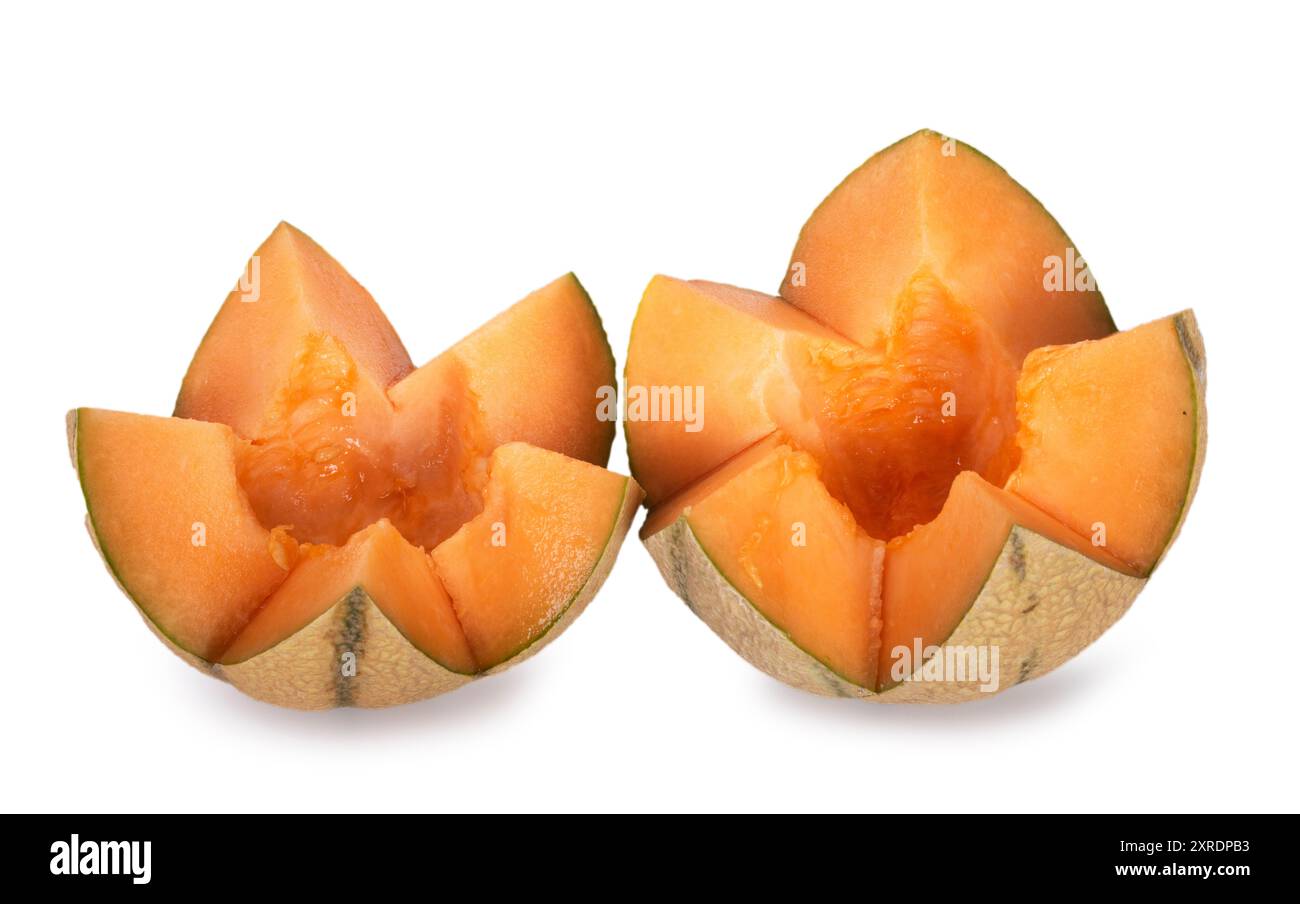 open melon in front of white background Stock Photo - Alamy