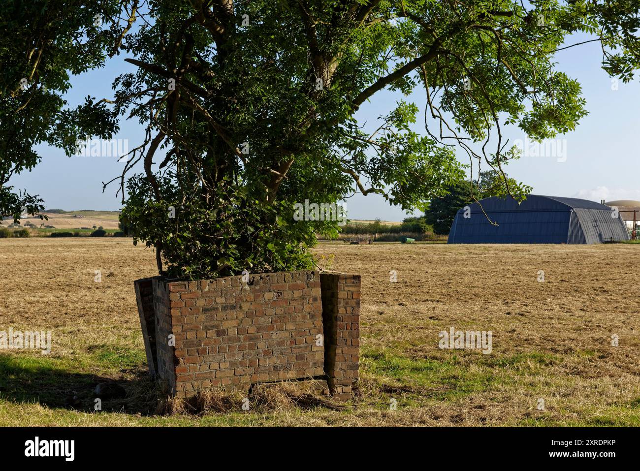 A close up of the collapsing brick walls of a wartime Airfield Machine ...