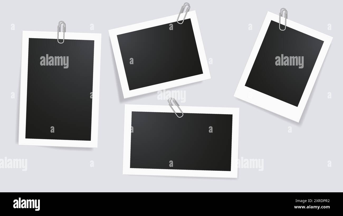 Blank photo frame set with paper clipp. Mockup empty place for your ...